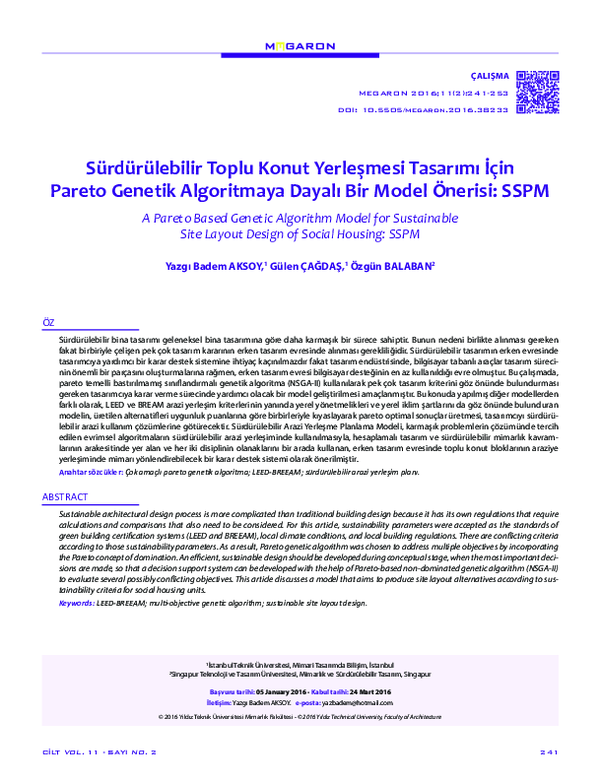 (PDF) A Pareto Based Genetic Algorithm Model for Sustainable Site Layout Design of Social ...