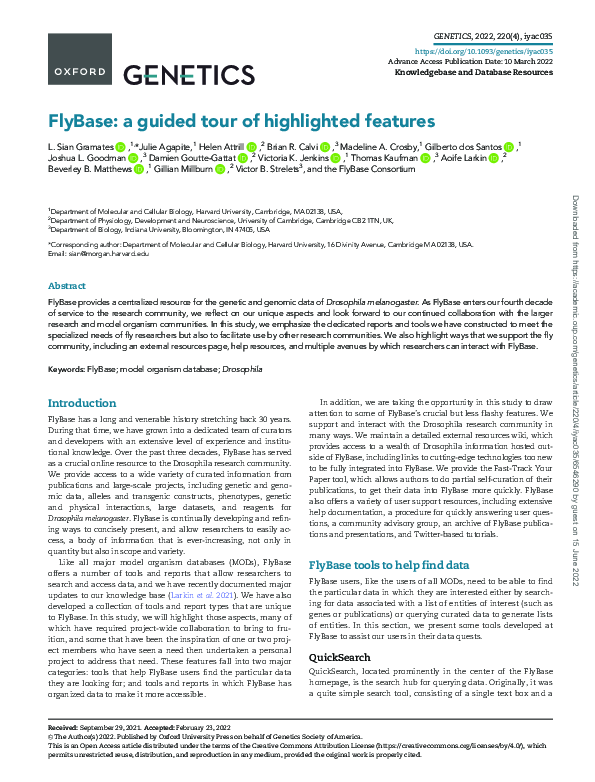 (PDF) FlyBase: a guided tour of highlighted features