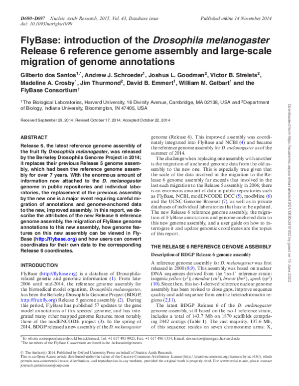 (PDF) FlyBase: introduction of the Drosophila melanogaster Release 6 ...