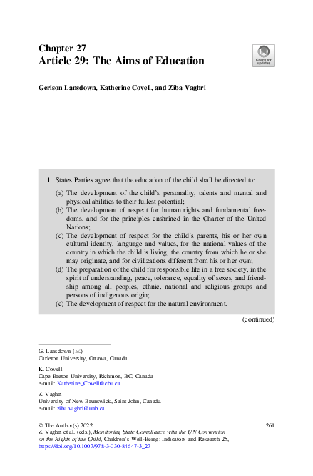 (PDF) Article 29: The Aims of Education