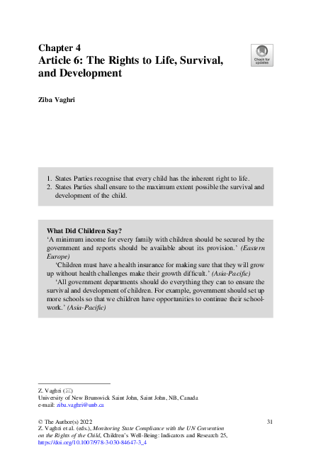 (PDF) Article 6: The Rights to Life, Survival, and Development | Ziba ...
