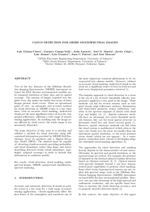 (PDF) Cloud detection for MERIS multispectral images
