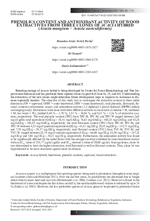 (PDF) Phenolics content and antioxidant activity of wood extractives from three clones of acacia ...
