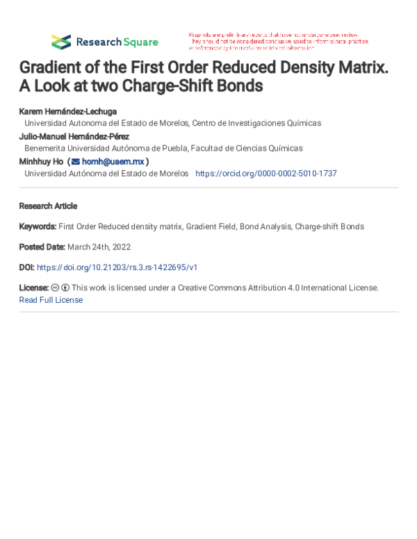 Pdf Gradient Of The First Order Reduced Density Matrix A Look At Two