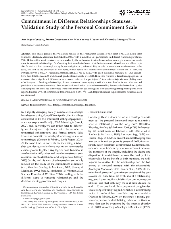 (PDF) Commitment in different relationships statuses: validation study ...