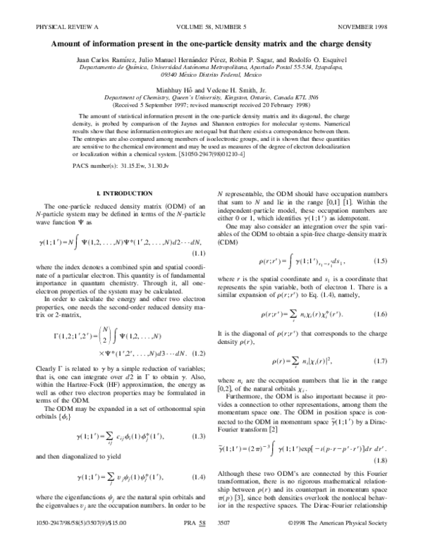 (PDF) Amount of information present in the one-particle density matrix ...