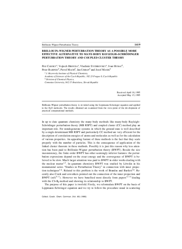 (PDF) Brillouin-Wigner Perturbation Theory as a Possible more Effective Alternative to Many-Body ...