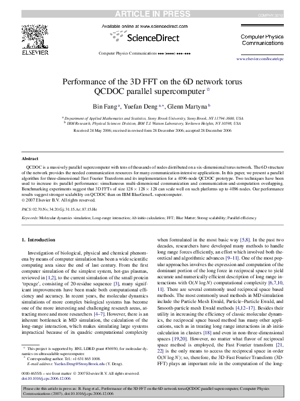 (PDF) Performance of the 3D FFT on the 6D network torus QCDOC parallel supercomputer