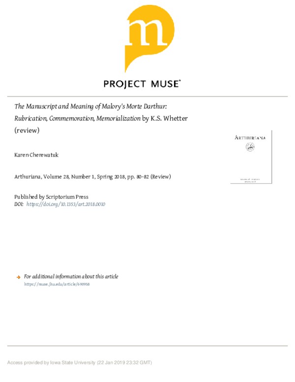 (PDF) The Manuscript and Meaning of Malory's Morte Darthur: Rubrication ...