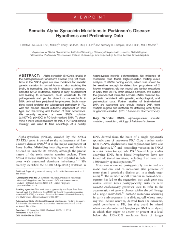 (PDF) Somatic alpha-synuclein mutations in Parkinson's disease ...