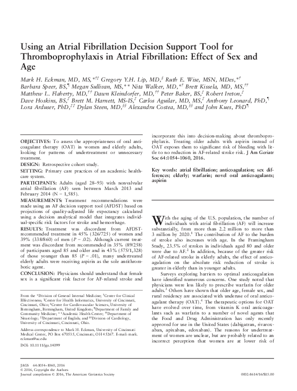 Pdf Using An Atrial Fibrillation Decision Support Tool For Thromboprophylaxis In Atrial