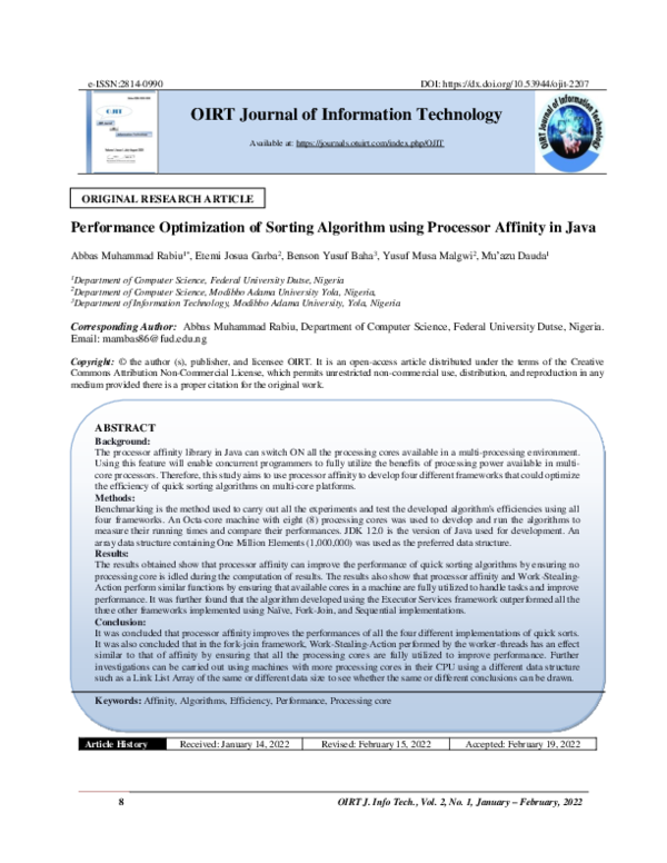 (PDF) Performance Optimization of Sorting Algorithm using Processor ...