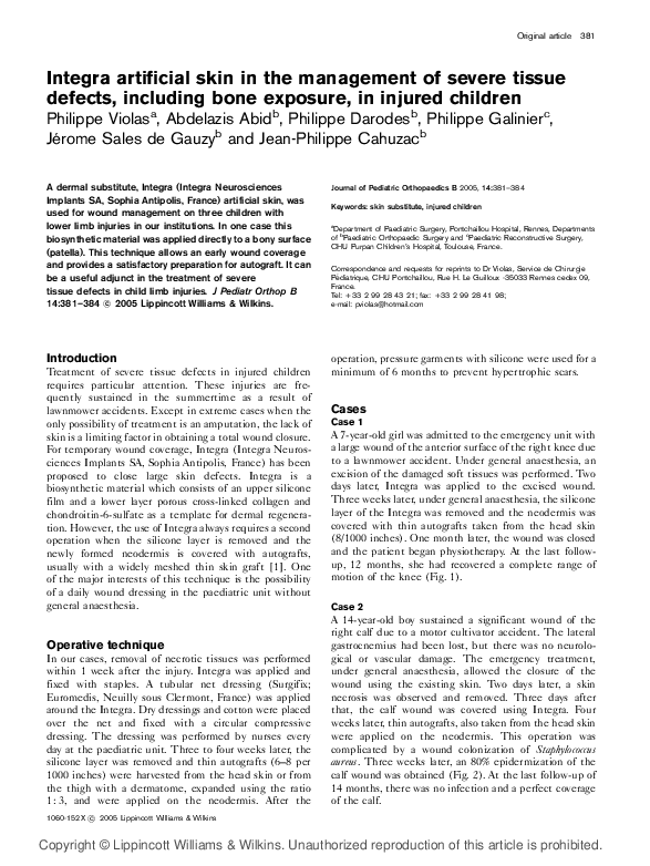 (PDF) Integra artificial skin in the management of severe tissue ...