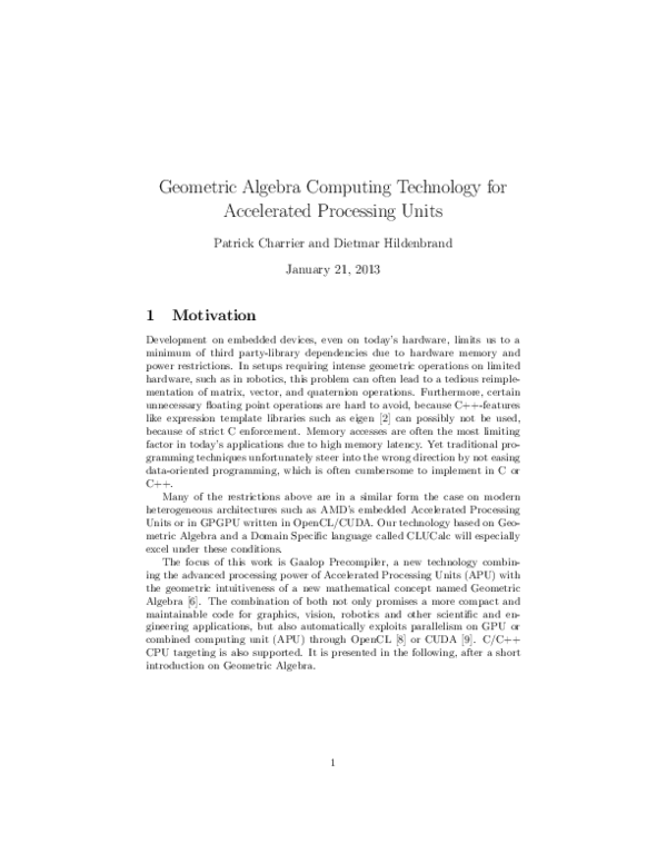 (PDF) Geometric Algebra Computing Technology for Accelerated Processing Units