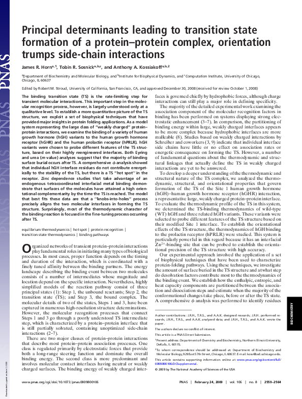 (PDF) Principal determinants leading to transition state formation of a ...