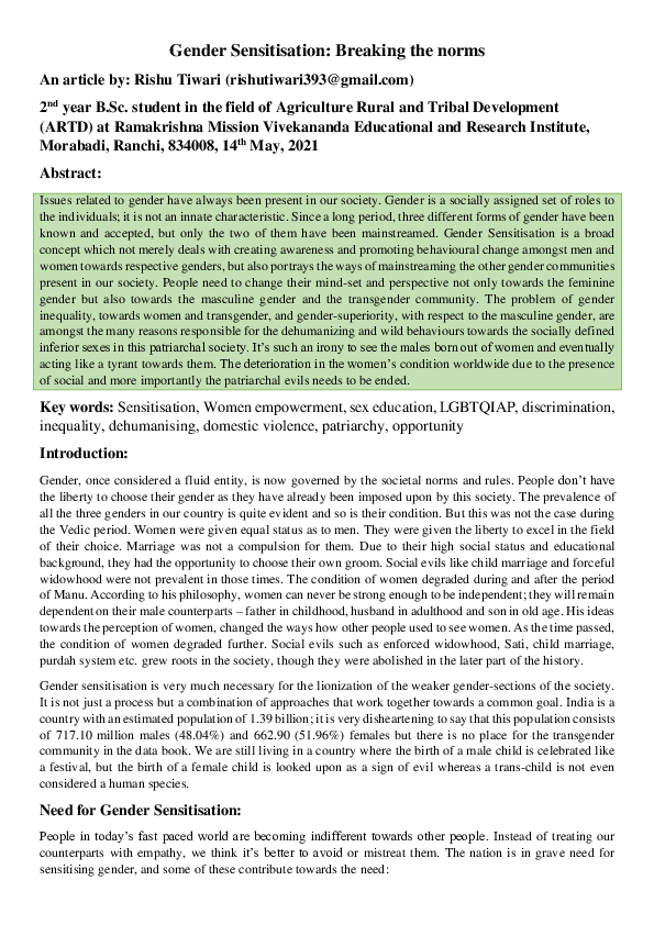 (PDF) Gender Sensitisation: Breaking the norms