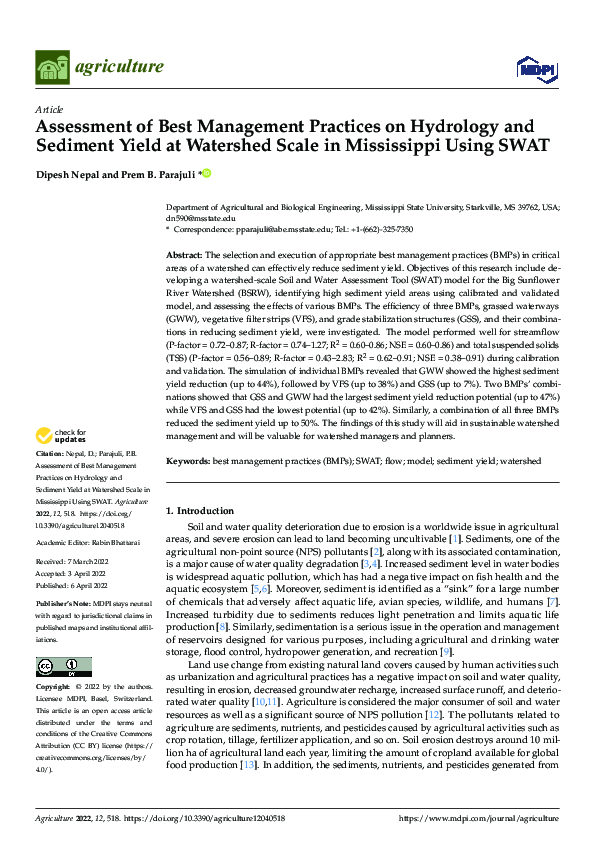 (PDF) Assessment of Best Management Practices on Hydrology and Sediment Yield at Watershed Scale ...