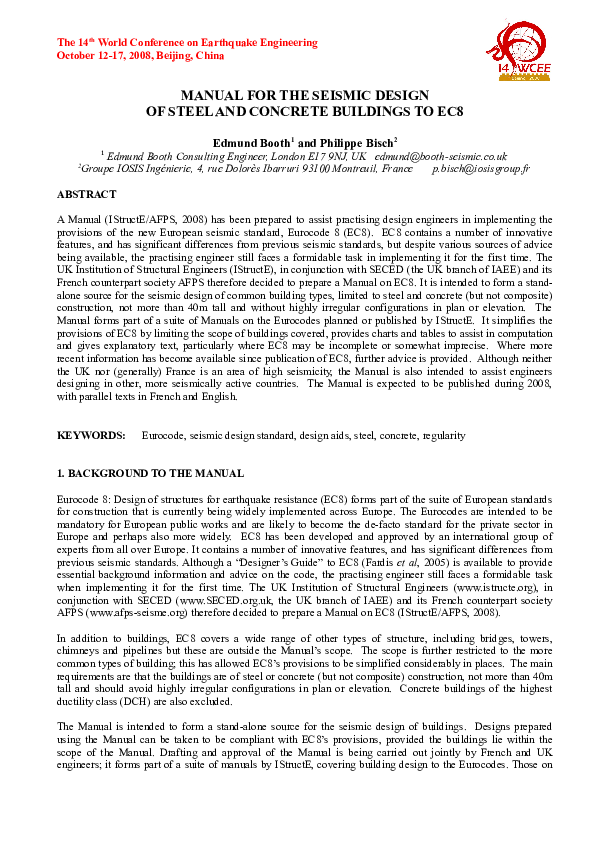 (PDF) Manual for the Seismic Design of Steel and Concrete Buildings to Ec 8