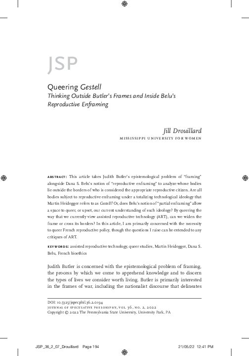 (PDF) Queering Gestell: Thinking Outside Butler's Frames and Inside ...
