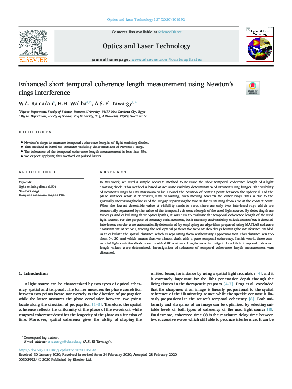 (PDF) Enhanced short temporal coherence length measurement using Newton ...