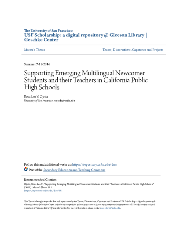 (PDF) Supporting Emerging Multilingual Newcomer Students and their ...