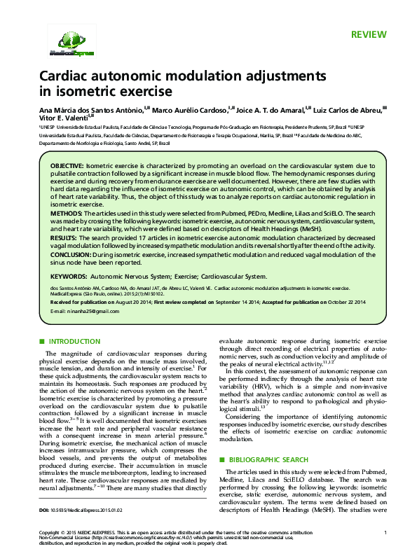(PDF) Cardiac autonomic modulation adjustments in isometric exercise