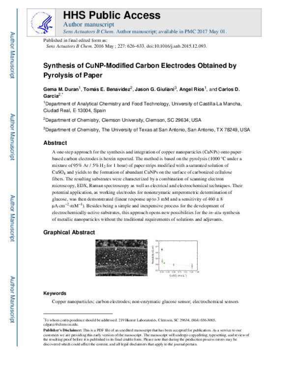(PDF) Synthesis of CuNP-modified carbon electrodes obtained by ...