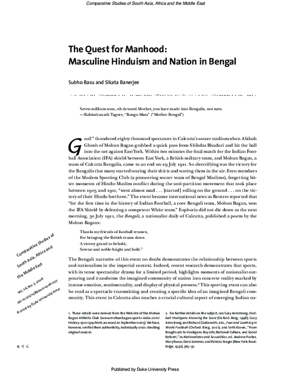 (PDF) The Quest for Manhood: Masculine Hinduism and Nation in Bengal