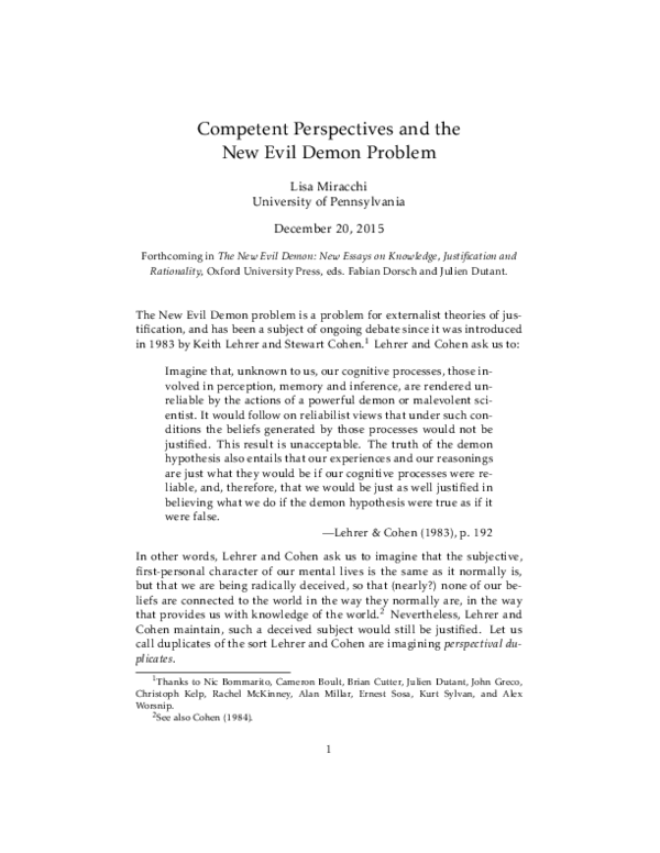 (PDF) Competent Perspectives and the New Evil Demon Problem