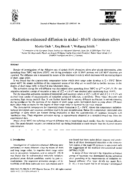 (PDF) Radiation-enhanced diffusion in nickel-10.6% chromium alloys