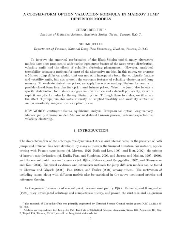 (PDF) A Closed-Form Option Valuation Formula in Markov Jump Diffusion ...