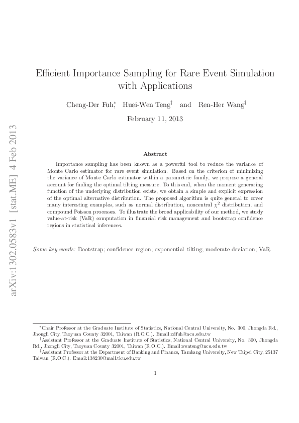 (PDF) Efficient Importance Sampling for Rare Event Simulation with Applications