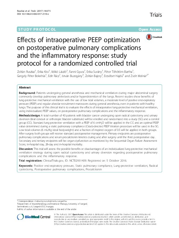 (PDF) Effects of intraoperative PEEP optimization on postoperative ...