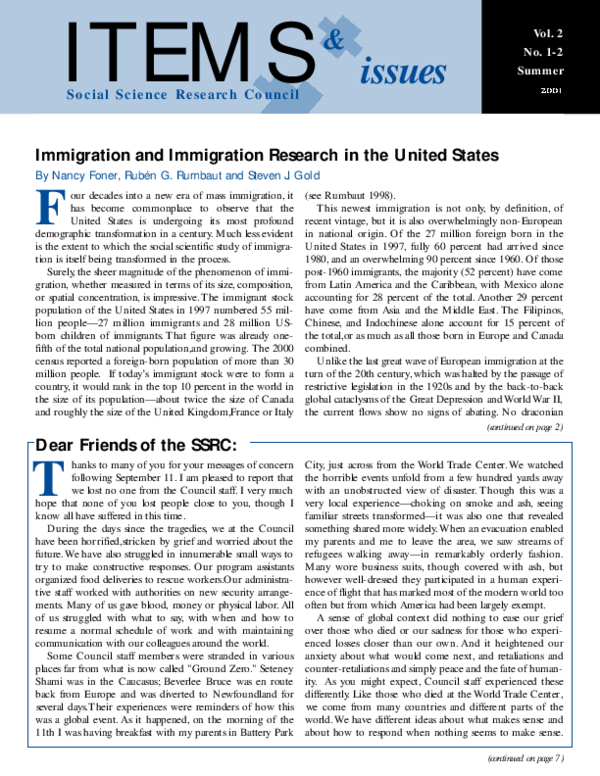 (PDF) Immigration and Immigration Research in the United States