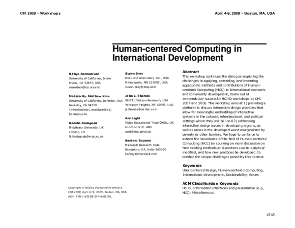 (PDF) Human-Centered Computing in Development