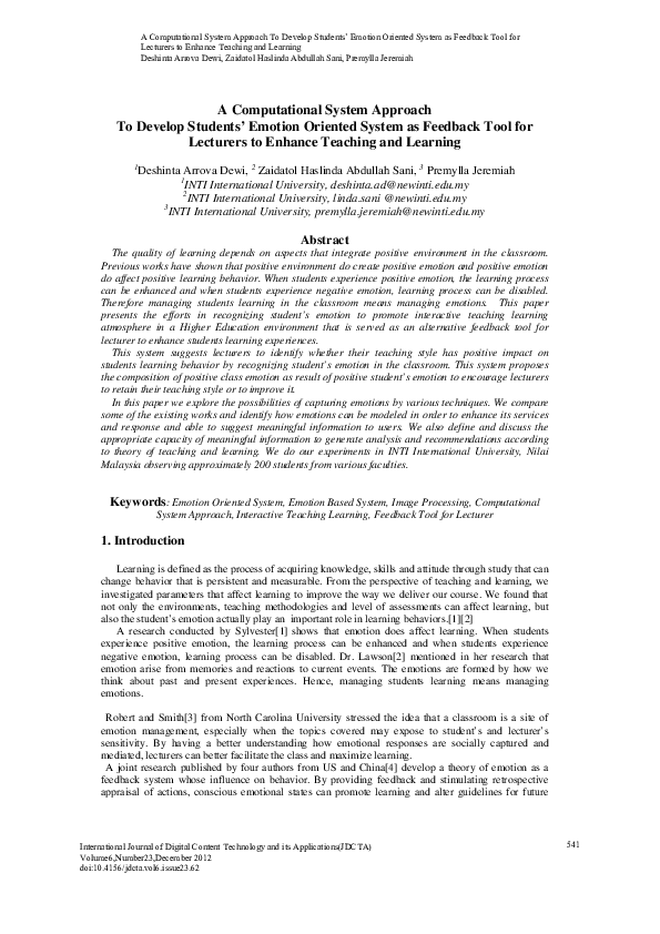 (PDF) A Computational System Approach To Develop Students Emotion Oriented System as Feedback ...