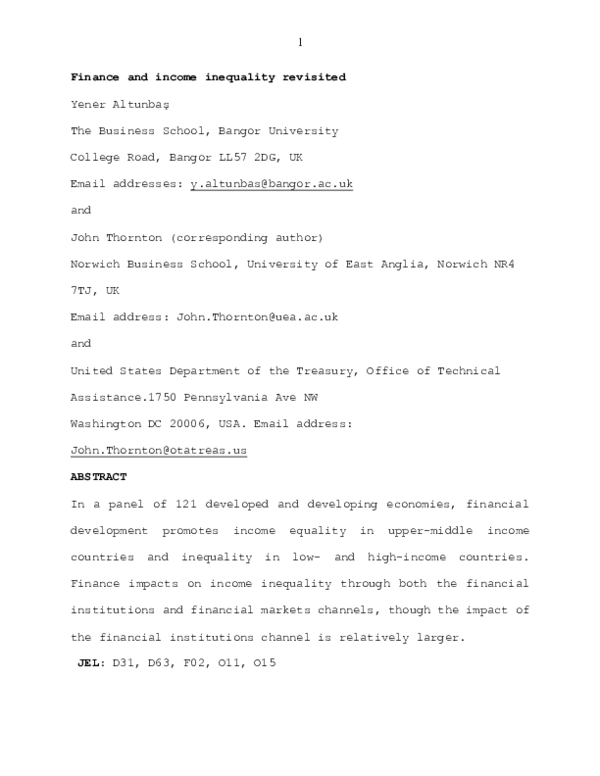 (PDF) Finance and income inequality revisited
