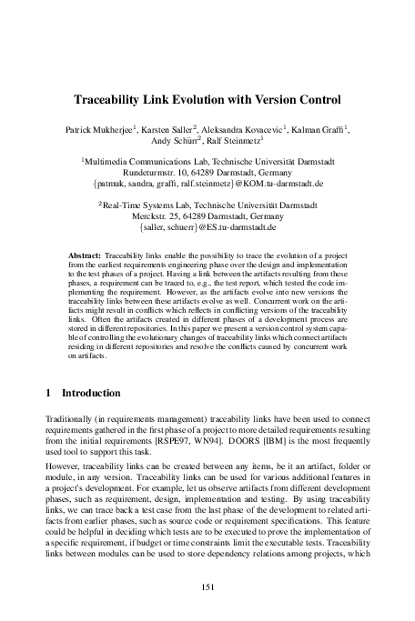 (PDF) Traceability Link Evolution with Version Control