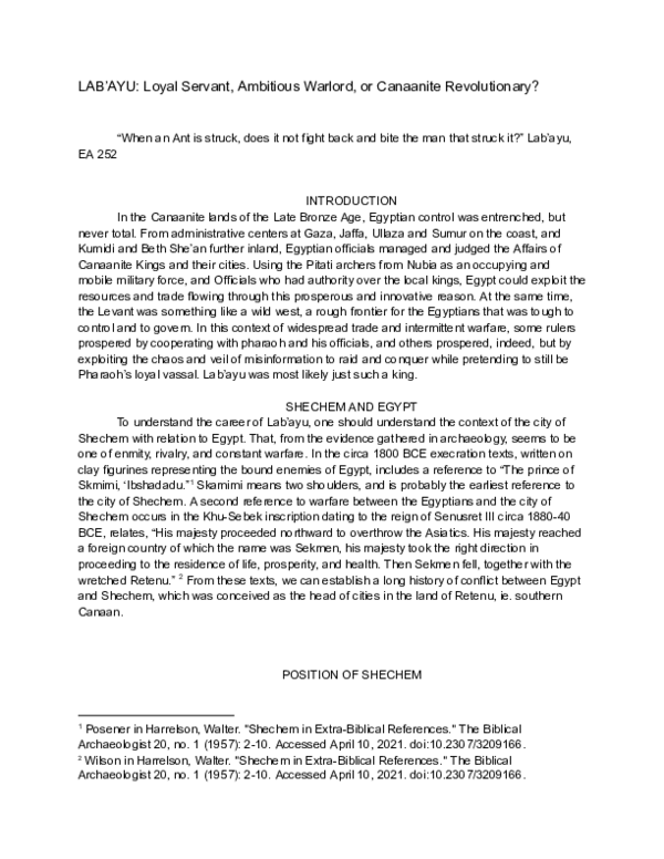 (PDF) LAB'AYU: Loyal Servant, Ambitious Warlord, or Canaanite Revolutionary
