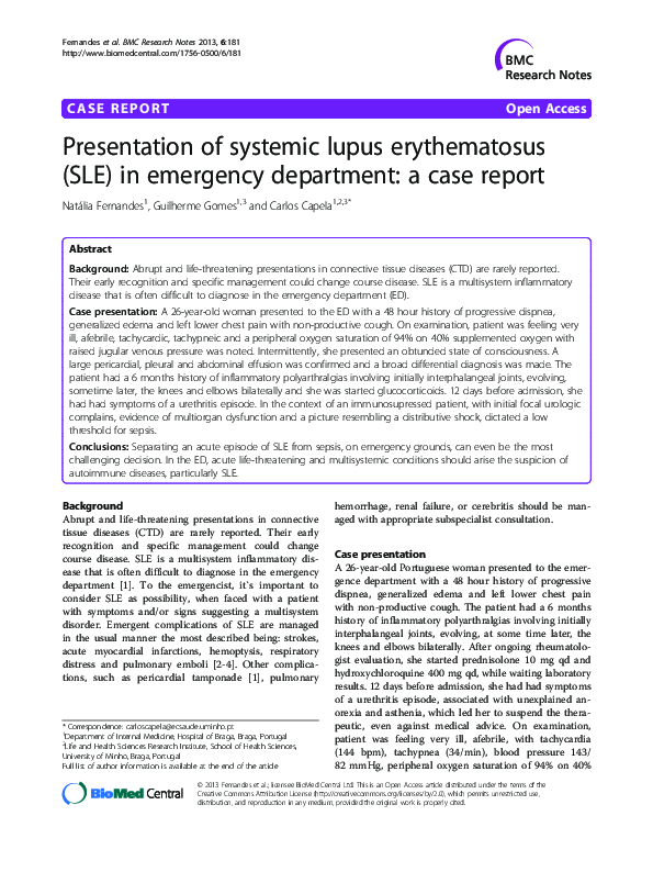 (PDF) Presentation of systemic lupus erythematosus (SLE) in emergency ...