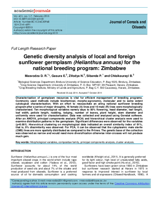 (PDF) Genetic diversity analysis of local and foreign sunflower ...
