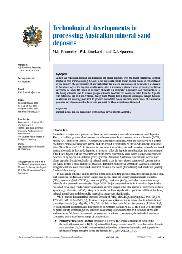 (PDF) Technological developments in processing Australian mineral sand ...