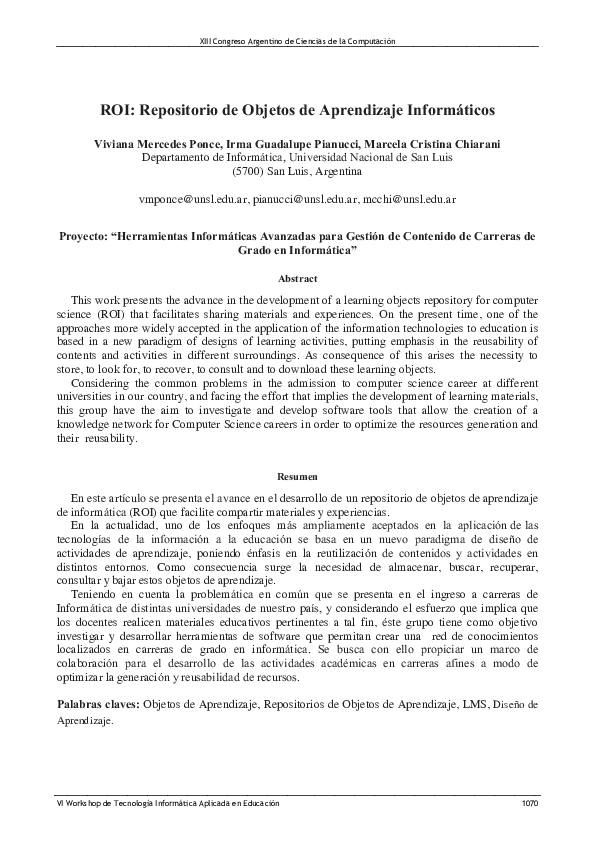 (PDF) ROI: Repositorios de objetos de aprendizaje informáticos