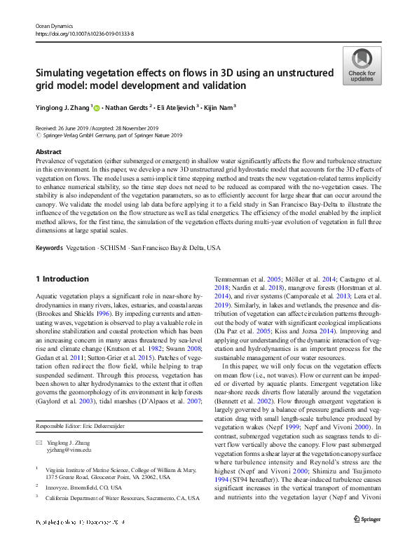 (PDF) Simulating vegetation effects on flows in 3D using an unstructured grid model: model ...