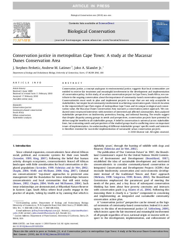 (PDF) Conservation justice in metropolitan Cape Town: A study at the ...