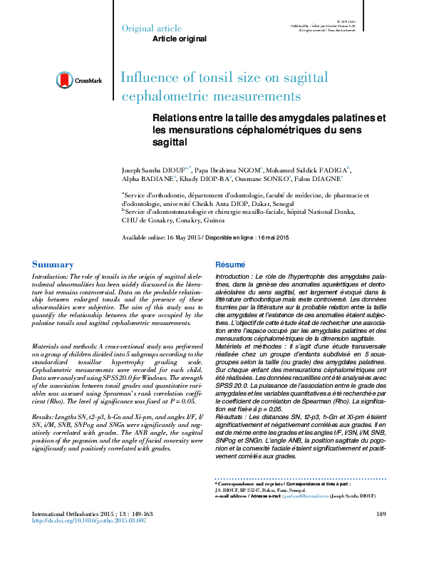 (PDF) Relations entre la taille des amygdales palatines et les ...