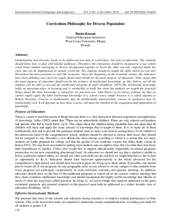 (PDF) Curriculum Philosophy for Diverse Population