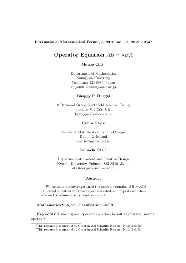 (PDF) Operator Equation AB = BA