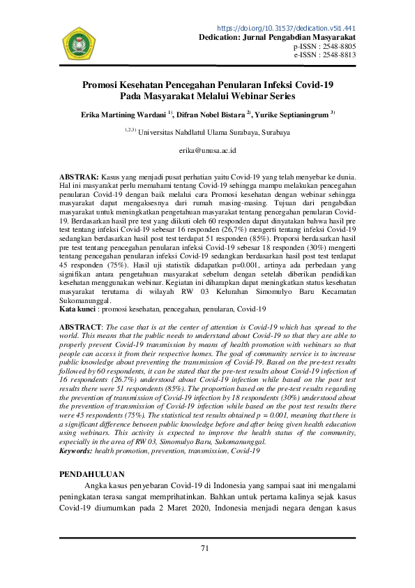 (PDF) Promosi Kesehatan Pencegahan Penularan Infeksi Covid-19 Pada ...