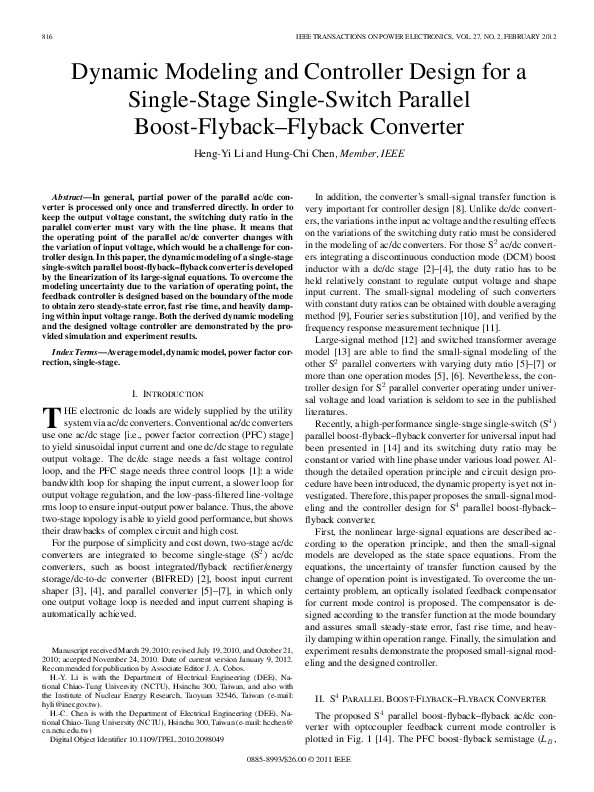 (PDF) Dynamic Modeling and Controller Design for a Single-Stage Single-Switch Parallel Boost ...